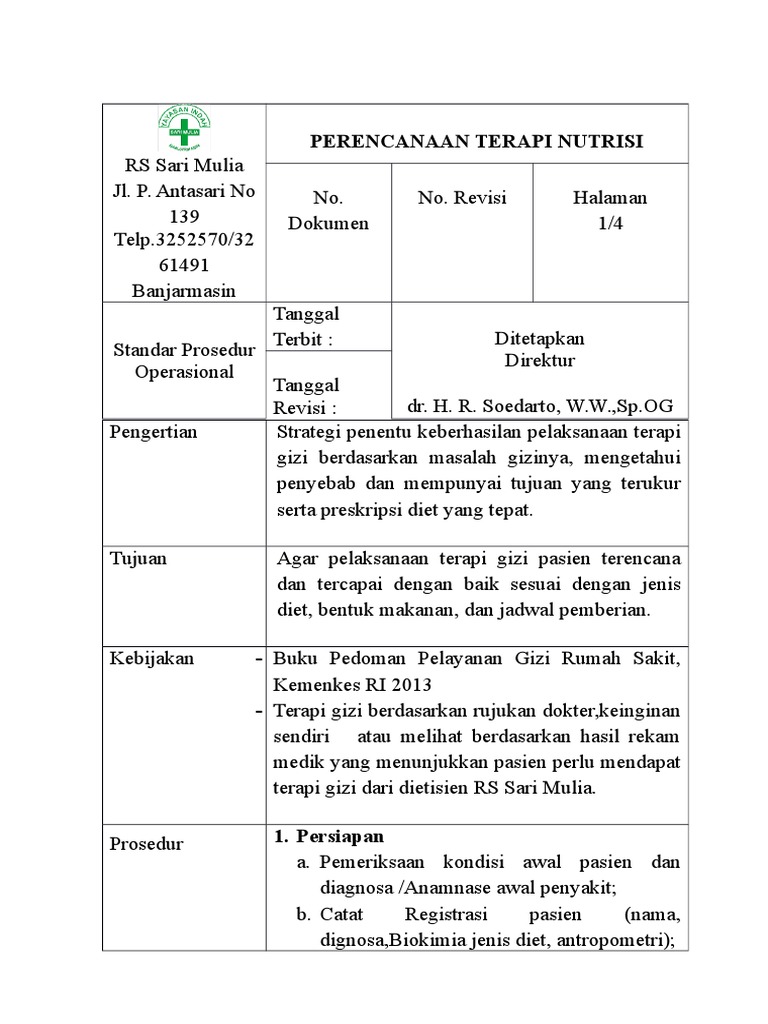 SPO Perencanaan Terapi Nutrisi | PDF | Pengembangan Diri | Kesehatan ...