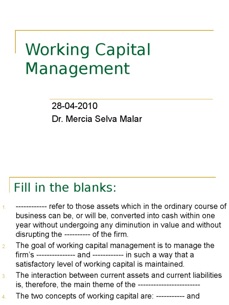 Working Capital Management | PDF | Working Capital | Financial Accounting
