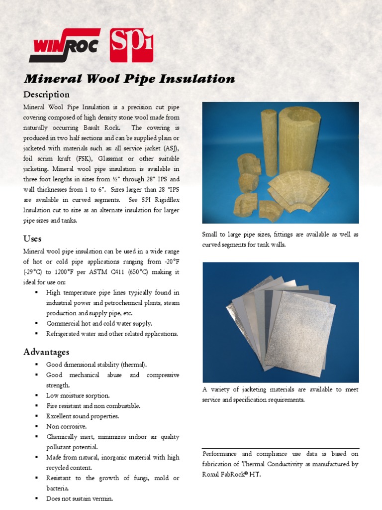 Mineral Wool Pipe Insulation Datasheet | PDF | Thermal Insulation ...