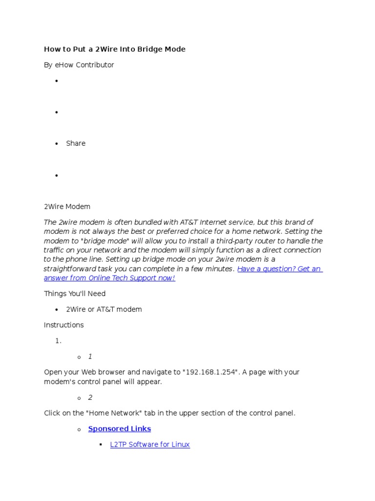 How To Put A 2wire Into Bridge Mode | PDF | Technology & Engineering