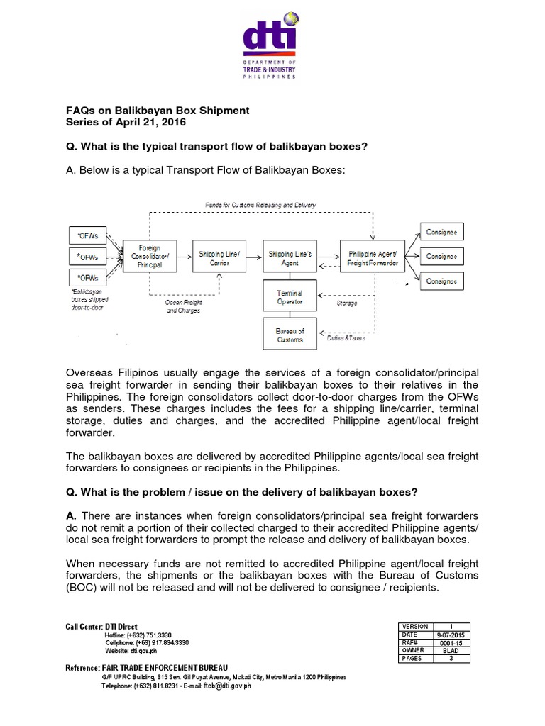 FAQs On Balikbayan Box Shipment Series of April 21, 2016 | PDF | Cargo ...
