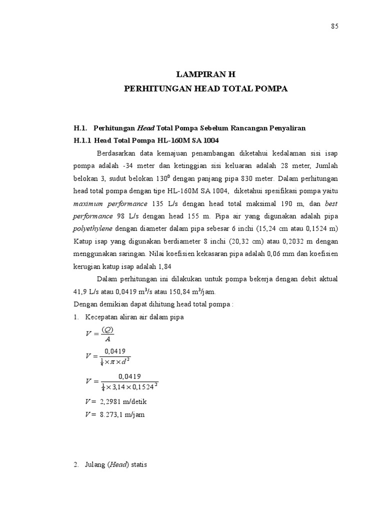 Lampiran Head Total Pompa | PDF
