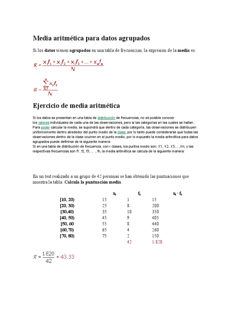 Media Aritmética Para Datos Agrupados | Mediana | Física y matemáticas