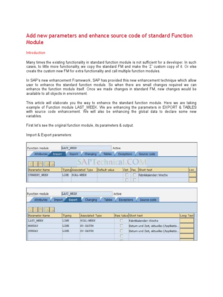 Add New Parameters and Enhance Source Code of Standard Function Module | PDF | Parameter ...