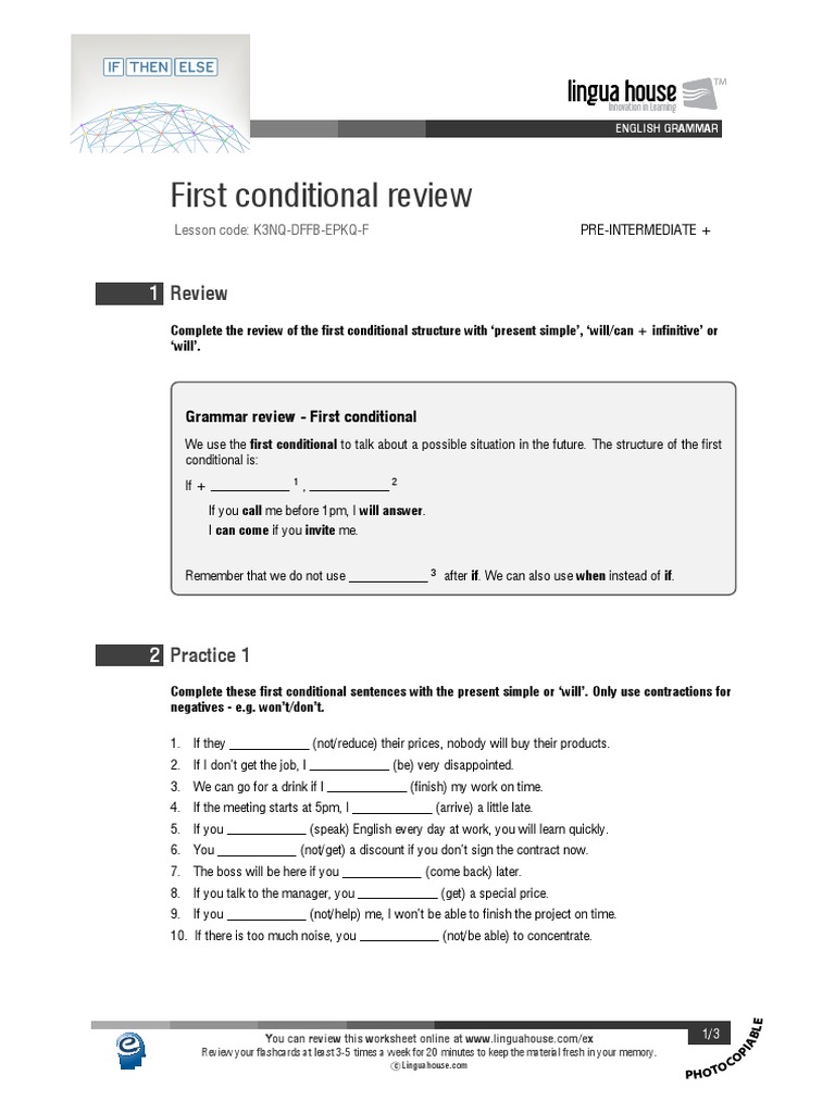 First Conditional Grammar Guide | PDF | Business