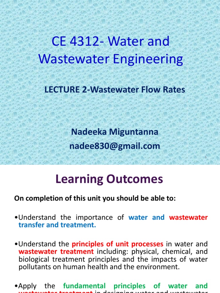 2lecture Wastewater Flow Rates | PDF | Sewage Treatment | Sanitary Sewer