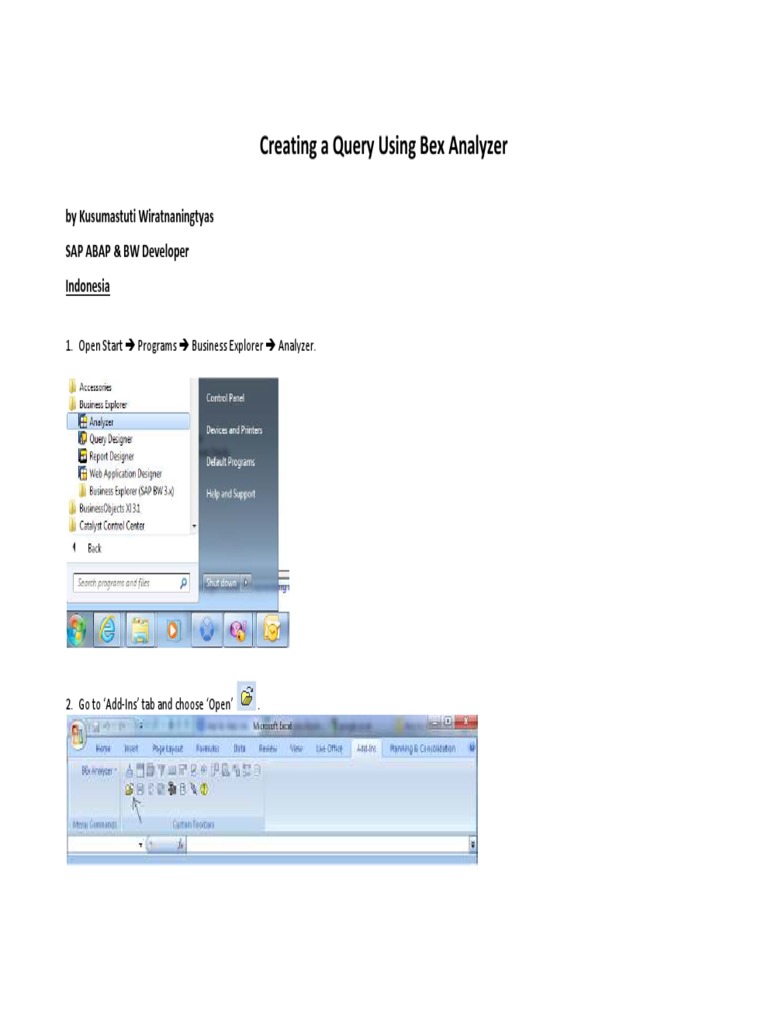 Creating A Query Using Bex Analyzer Pdf Data Management Computer Data
