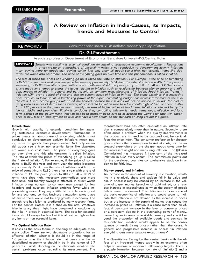 A Review On Inflation in India-Causes, Its Impacts, Trends and Measures ...