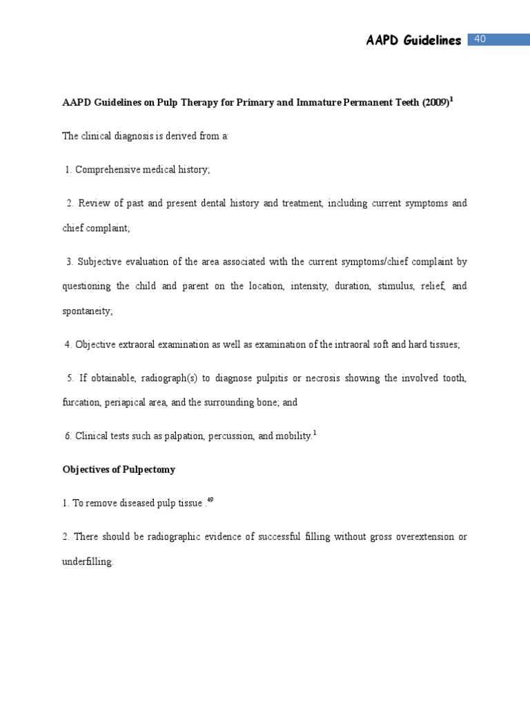 AAPD Guidelines For Pulpectomy - Docx Final | PDF