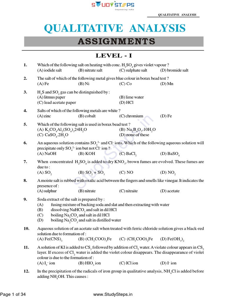 Qualitative Analysis Chemistry Physical Question Bank | PDF ...