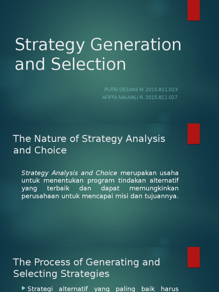 Strategy Generation and Selection | PDF
