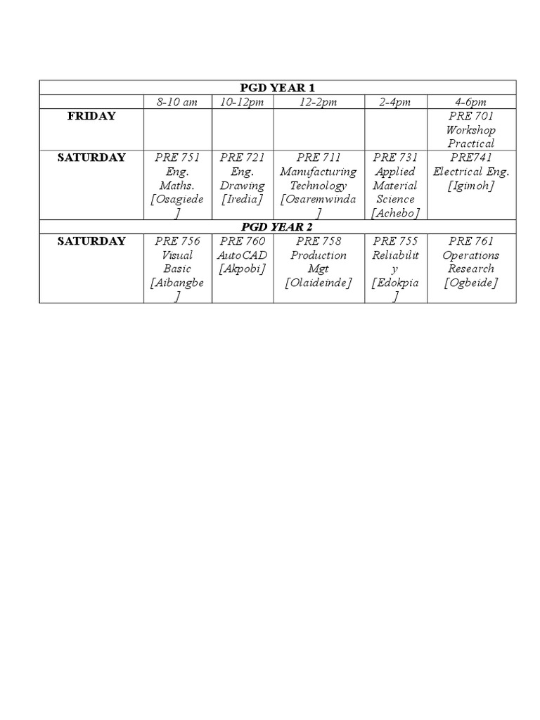PGD Time Table | PDF