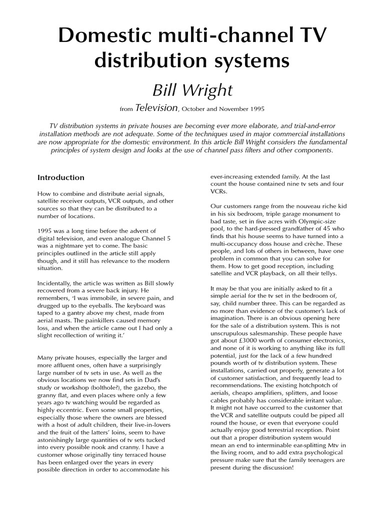 Designing an Effective Home Television Distribution System: Analyzing ...