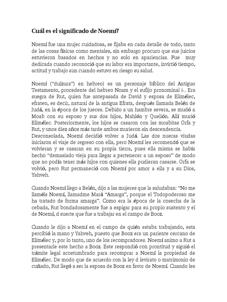 Cuál Es El Significado de Noemí | PDF | Noemí (figura bíblica) | Textos ...