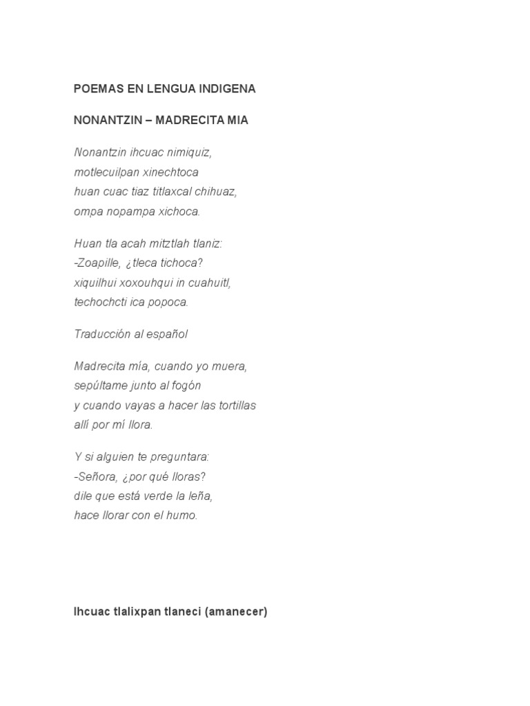 Poemas en Lengua Indigena | PDF | Naturaleza | Science