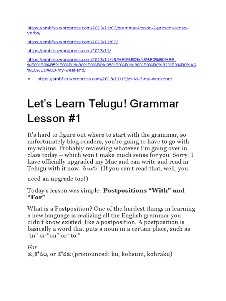 Telugu Grammer Lesson | PDF | Grammatical Conjugation | Object (Grammar)