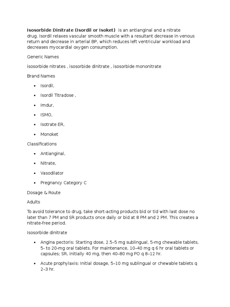 Isosorbide Dinitrate | PDF | Angina Pectoris | Heart Failure