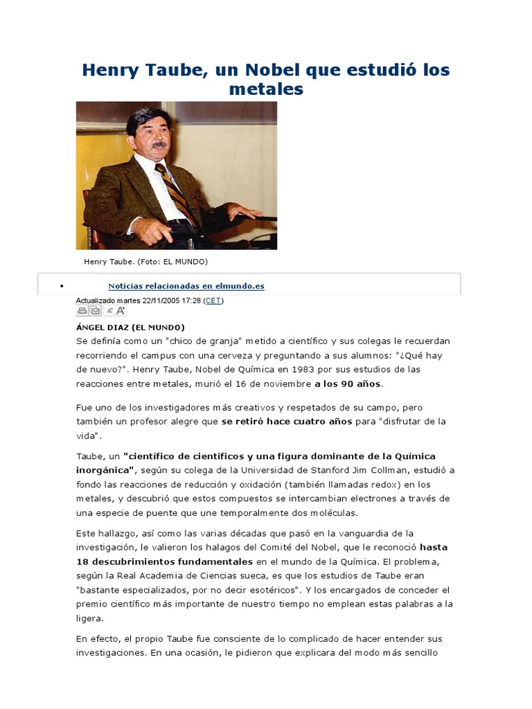 Henry Taube | PDF | Redox | Complejo de Coordinación