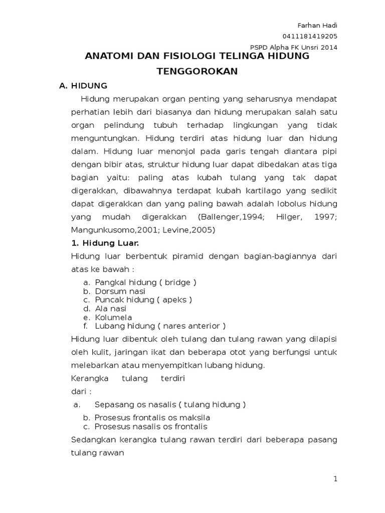 Anatomi Dan Fisiologi Telinga Hidung Tenggorokan | PDF