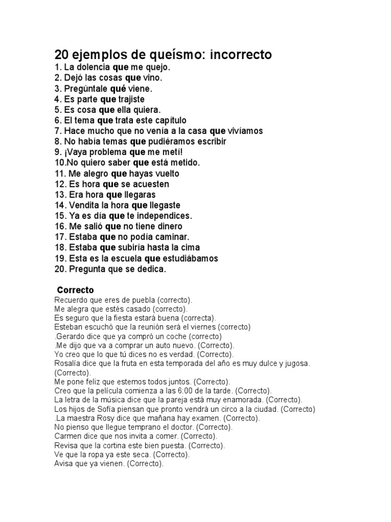 20 Ejemplos de Queísmo | PDF | Ocio | Entretenimiento (general)