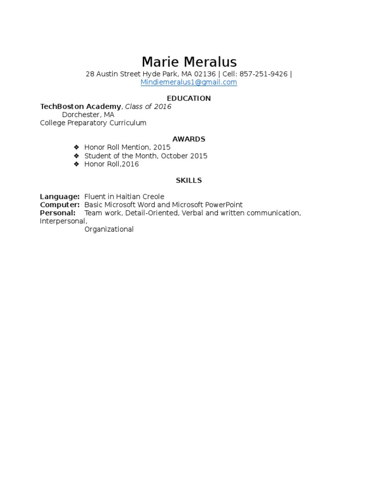 Marie Meralus - Resume Overview | PDF | Career & Growth