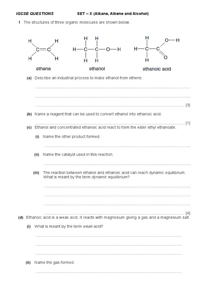 IGCSE Chemistry: Alkanes, Alkenes, Alcohols | PDF | Alcohol | Ethanol