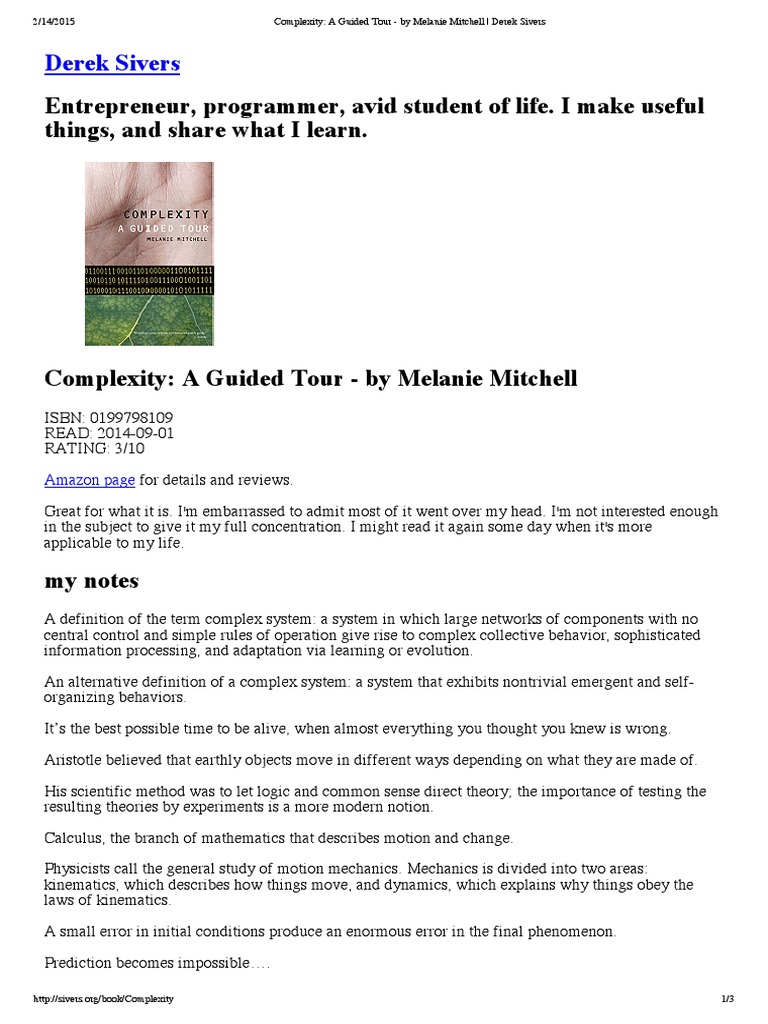Overview of Complexity by Melanie Mitchell | PDF | Chaos Theory | Emergence