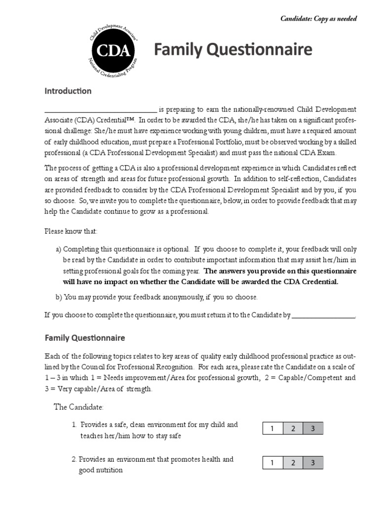 2013 Family Questionnaire Eng | PDF | Quality Of Life | Cognitive Science