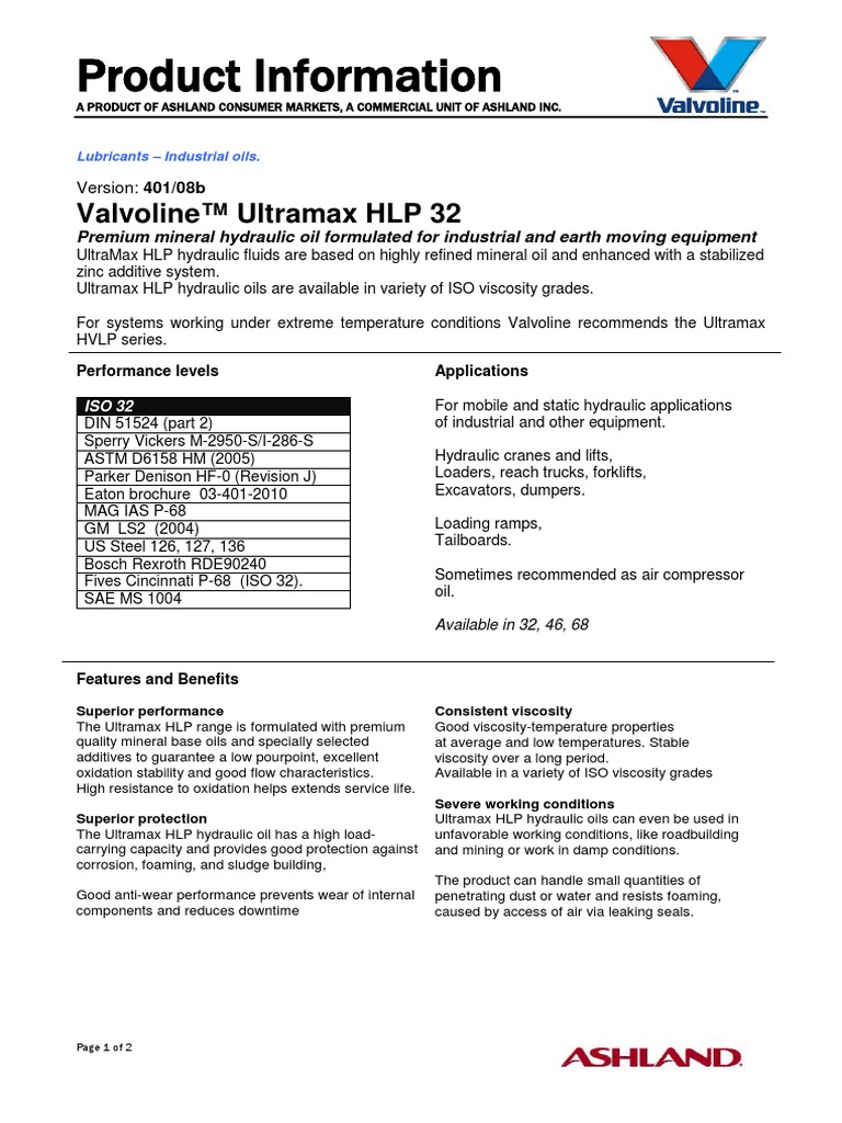 PI - Ultramax HLP 32 - 401 08b | PDF | Lubricant | Motor Oil
