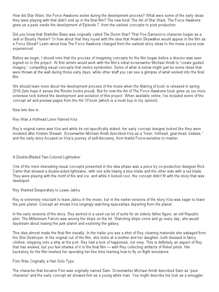 Star Wars: Episode VII The Force Awakens Early Script Details | PDF ...