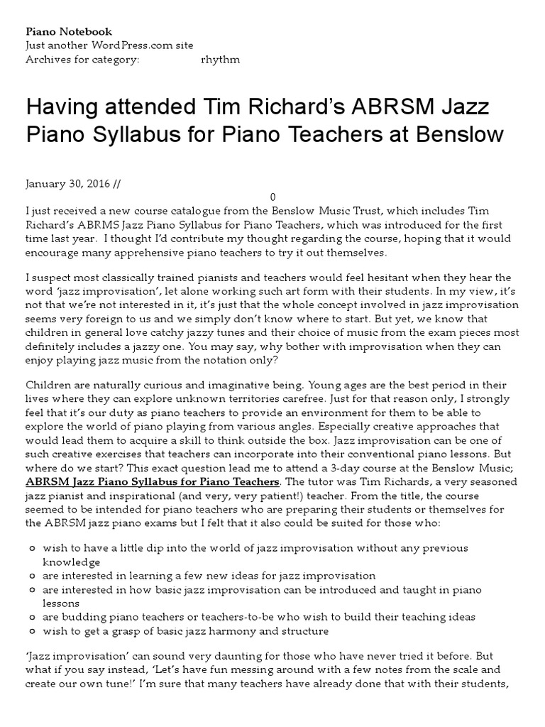 An Analysis of "Tim Richard's ABRSM Jazz Piano Syllabus for Piano ...