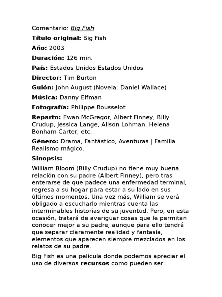 Comentario Big Fish | PDF | Ocio | Cine