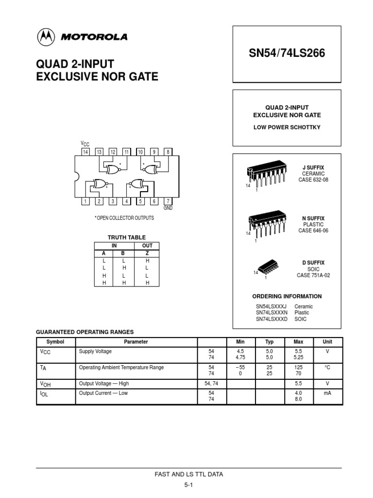 74LS266 Quad Exclusive NOR Gate Datasheet | PDF