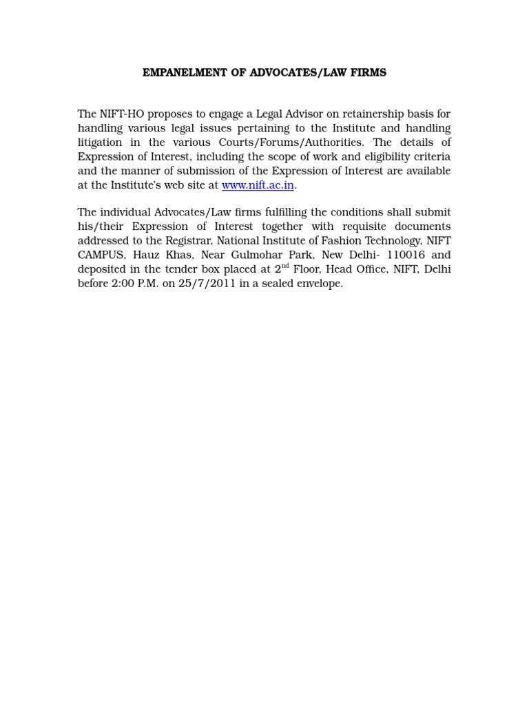 Empanelment of Advocate, Law Firms - 25!7!11 | PDF | Advocate ...