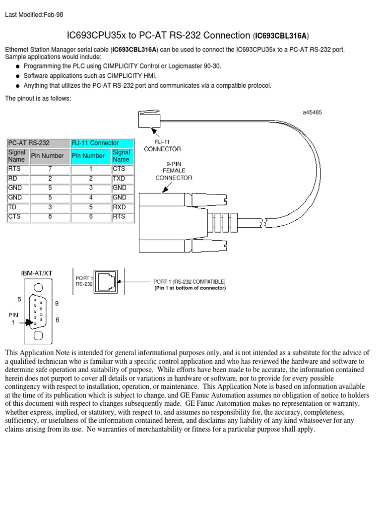 GE Fanuc IC693CPU35x RS-232 Pinout | PDF | Technology & Engineering