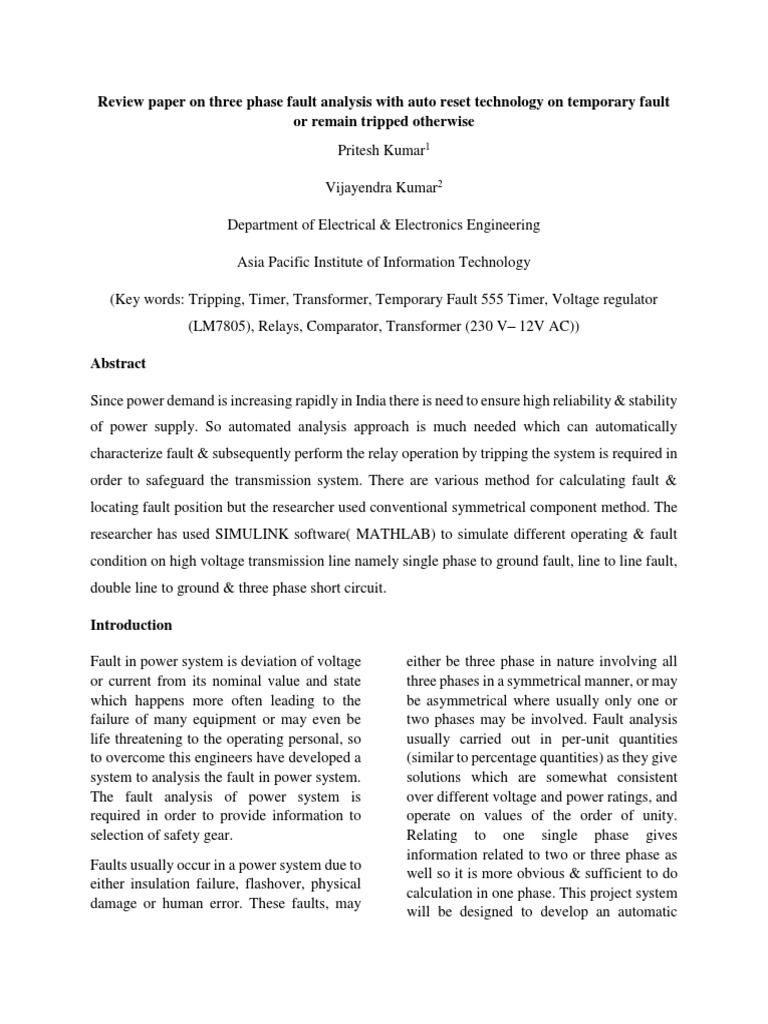 Automated Three Phase Fault Analysis | PDF | Electric Power System ...