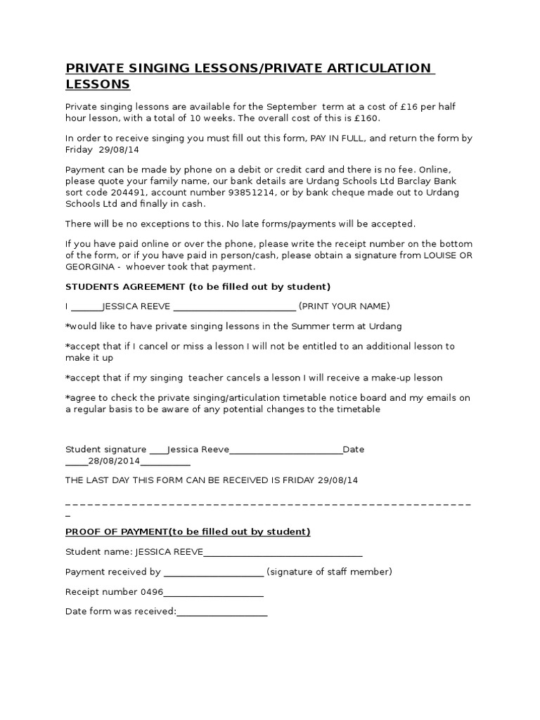 Private Singing Lessons/Private Articulation Lessons: STUDENTS ...