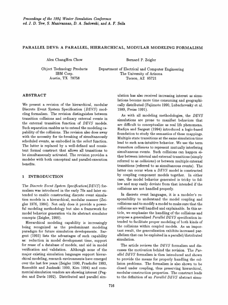 Parallel Devs: A Parallel, Hierarchical, Modular Modeling Formalism | PDF | Emergence | Applied ...
