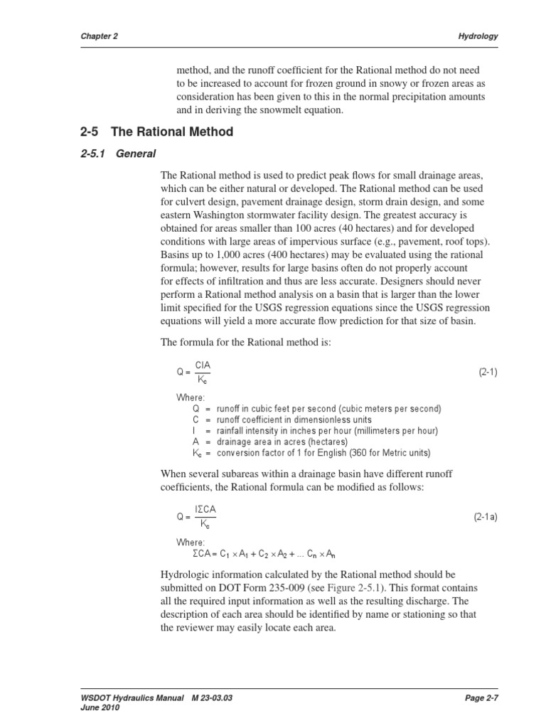 Rational Method in WSDOT Manual | PDF | Drainage Basin | Surface Runoff
