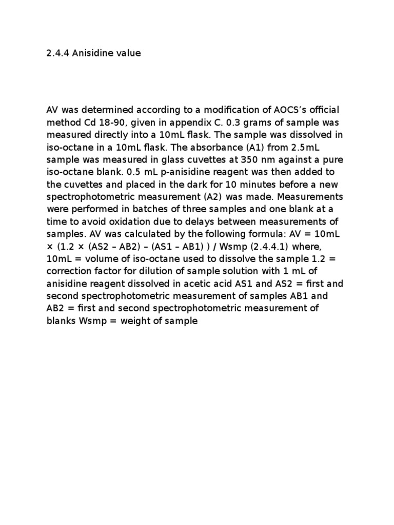 Determination of Anisidine Value Through Spectrophotometric Measurement ...