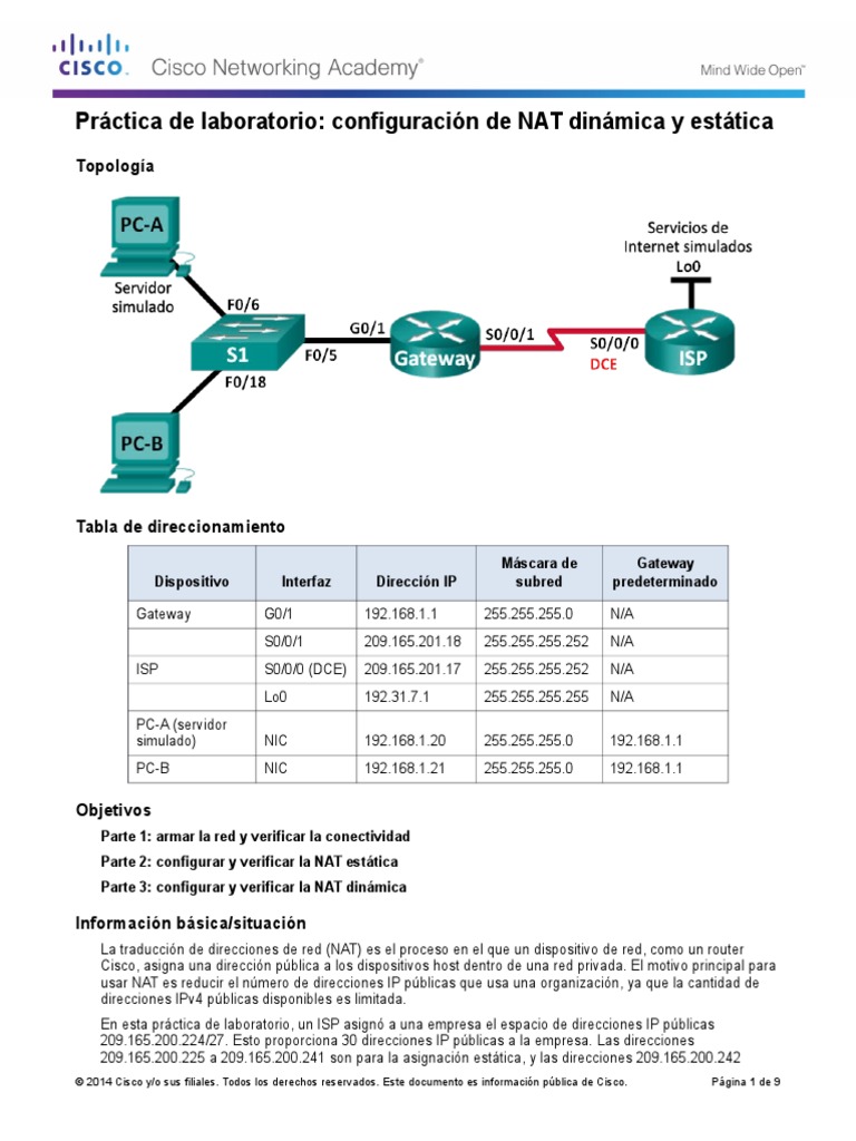 11.2.2.6 Lab - Configuring Dynamic and Static NAT | PDF | Dirección IP | Gateway ...