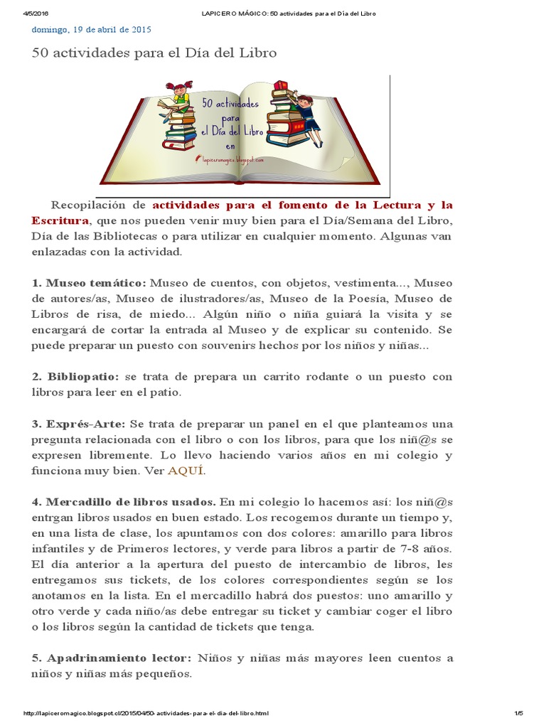 LAPICERO MÁGICO - 50 Actividades para El Día Del Libro B | PDF | Libros ...