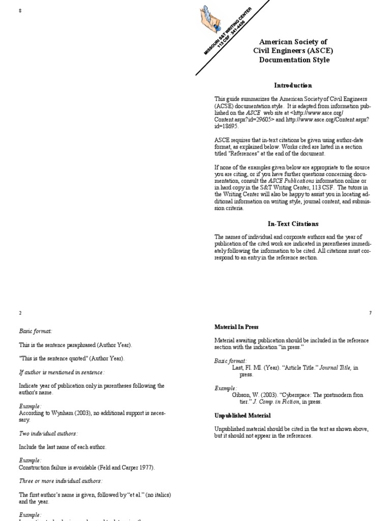 American Society of Civil Engineers (ASCE) Documentation Style | PDF ...