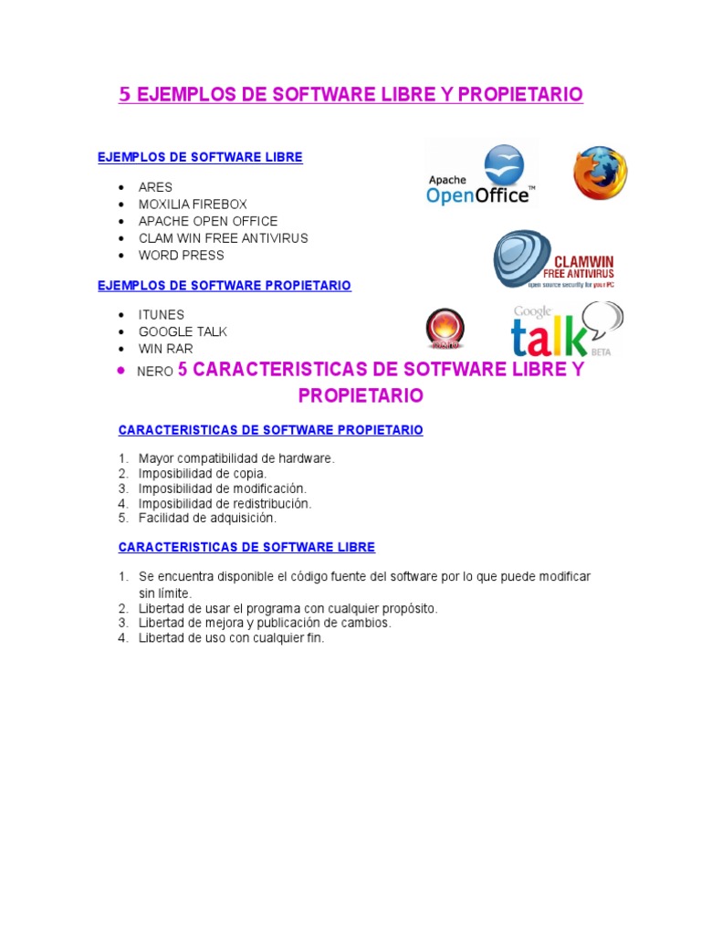 5 Ejemplos de Software Libre y Propietario | PDF