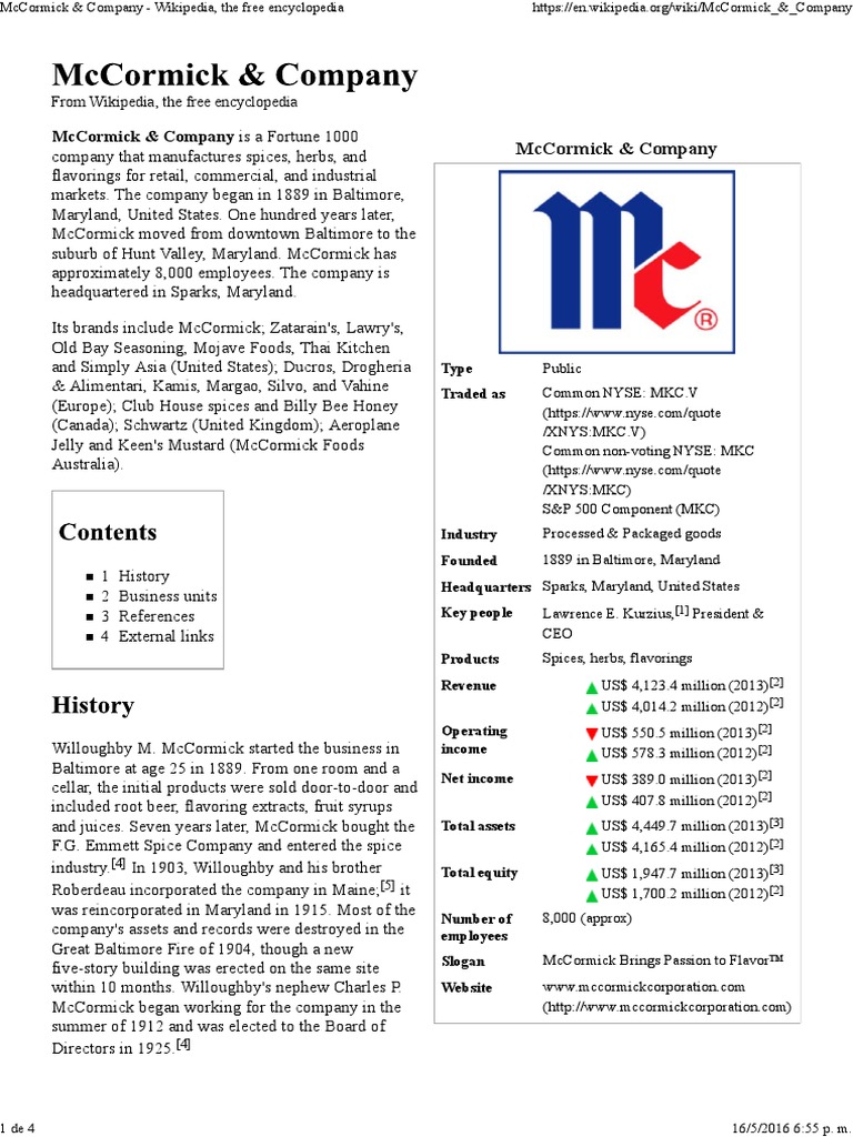 McCormick & Company | PDF | Food And Drink | Companies