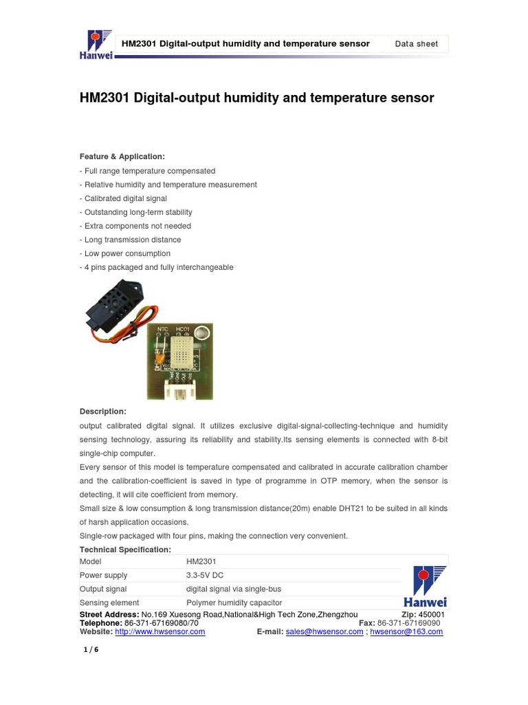 DHT21 Humidity and Thermal Sensor | PDF | Sensor | Signal (Electrical ...