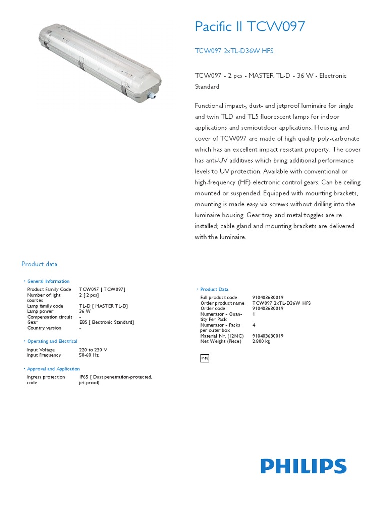 Pacific II TCW097: TCW097 2xTL-D36W HFS | PDF