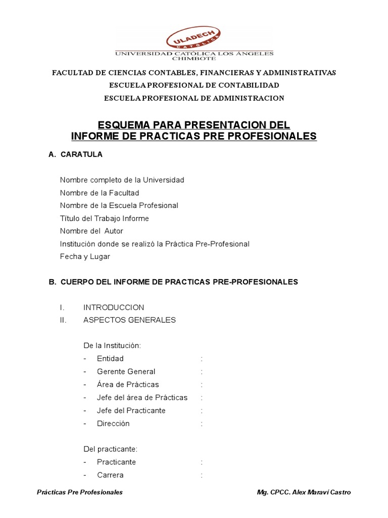 Esquema de Informe Final Prac. Pre Profes. | PDF | Contabilidad | Science