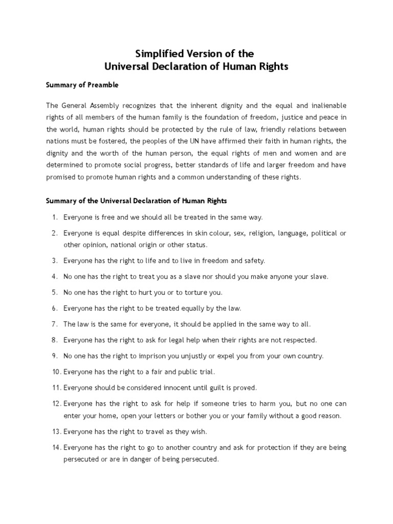 Simplified Version of The Udhr | PDF | Human Rights | Dignity