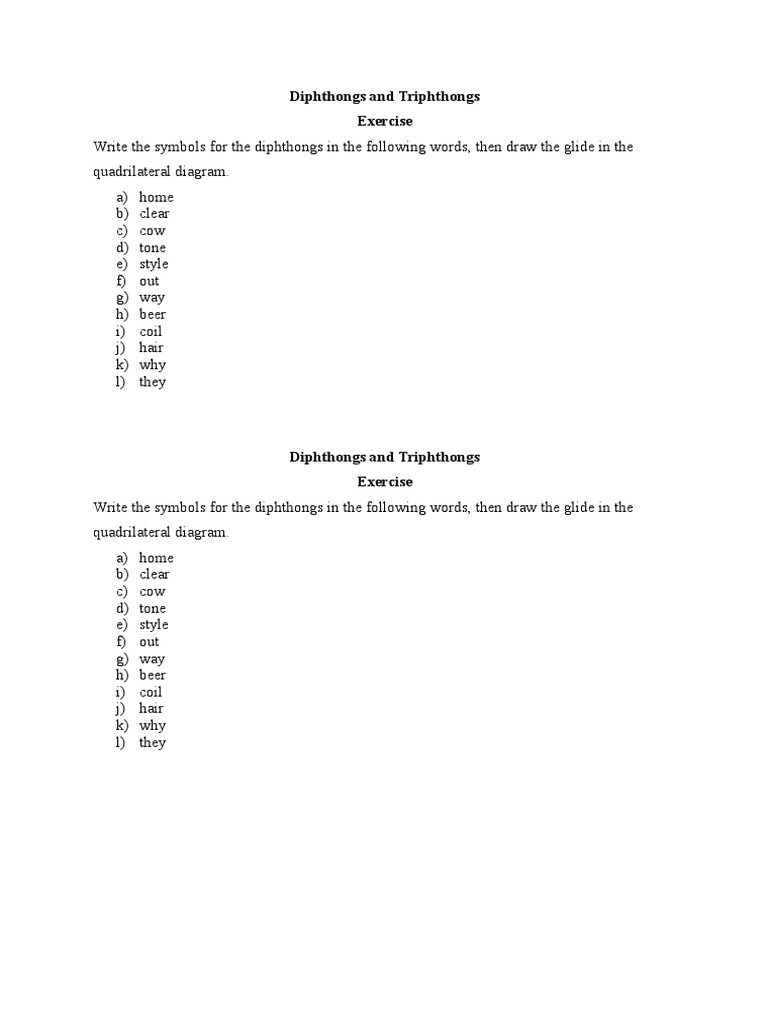 Diphthongs and Triphthongs Exercises | PDF